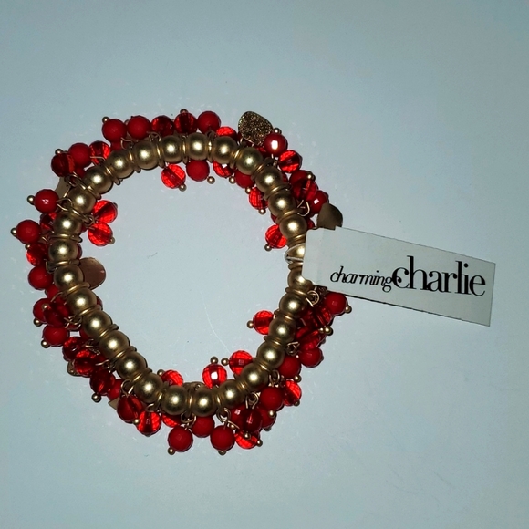 Charming Charlie | Jewelry | Nwt Charming Charlie Red Gold Stretch ...